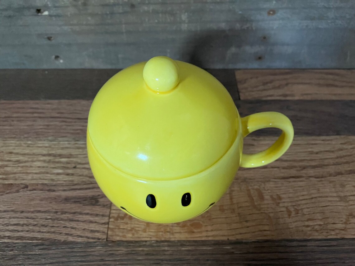 Smiley Face Pot W/lid Teleflora Gift 1990's Ceramic Yellow & Black Face ...