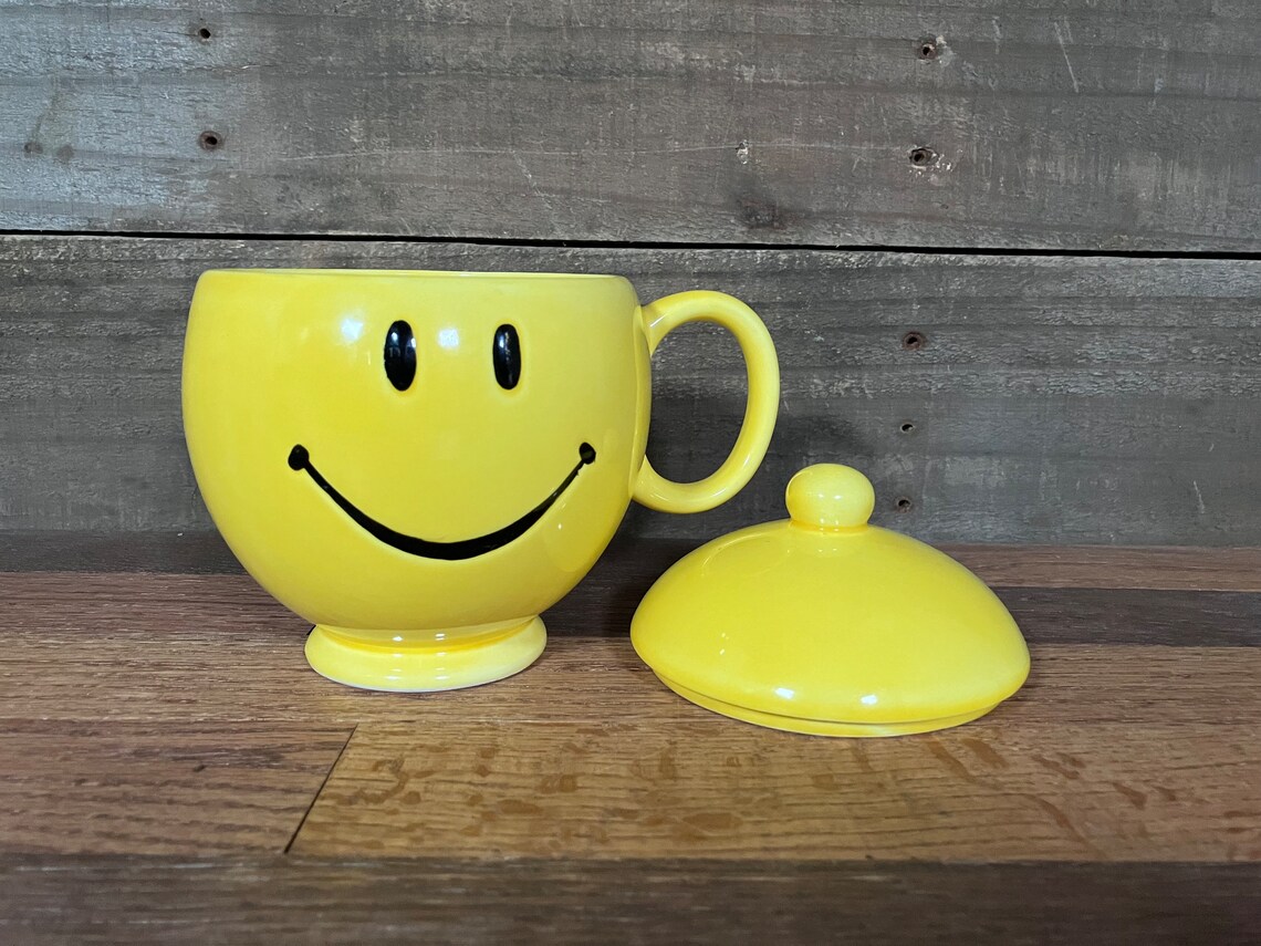 Smiley Face Pot W/lid Teleflora Gift 1990's Ceramic Yellow & Black Face ...