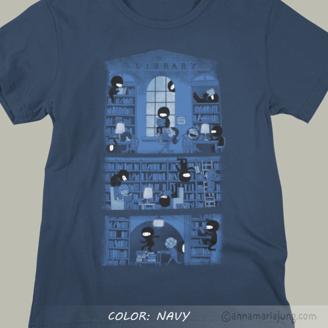 Ninjas in the Library - T-shirt Unisex & Ladies Slim Fit, Cute Shirts ...