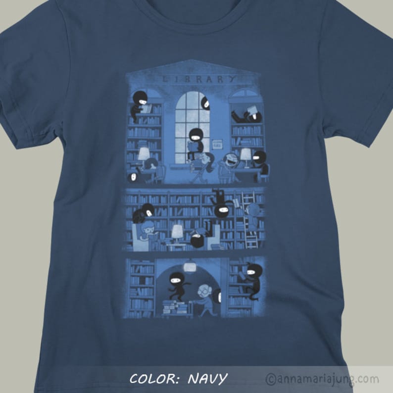 Ninjas in the Library - T-shirt Unisex & Ladies Slim Fit, Cute Shirts ...