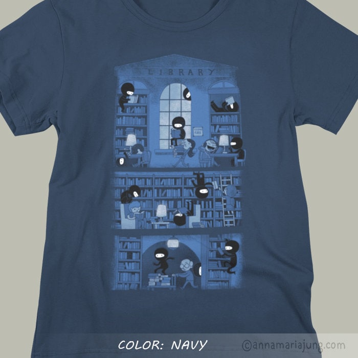 Ninjas in the Library - T-shirt Unisex & Ladies Slim Fit, Cute Shirts ...