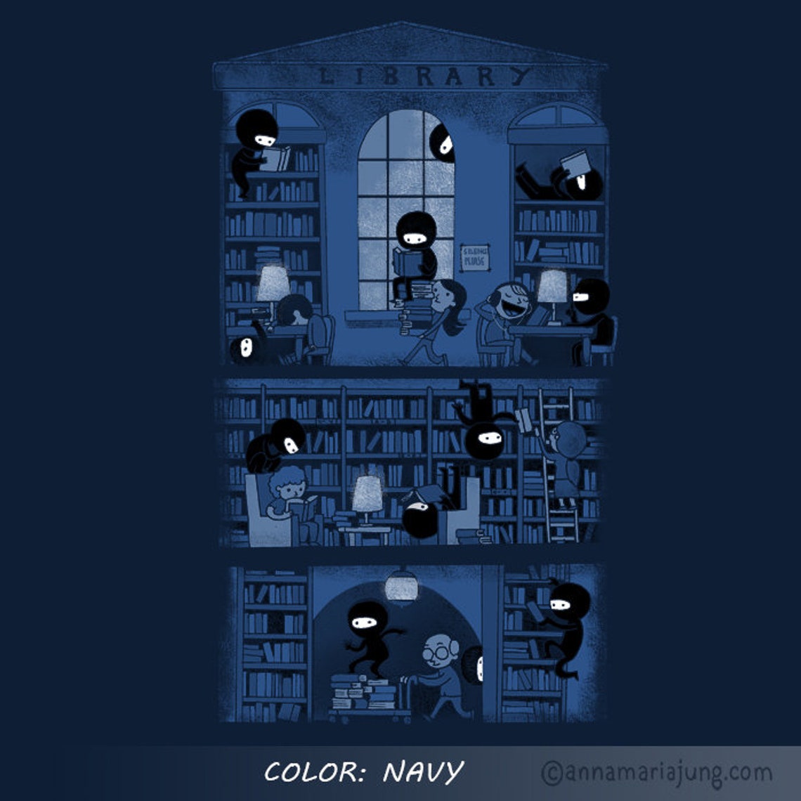Ninjas in the Library - T-shirt Unisex & Ladies Slim Fit, Cute Shirts ...