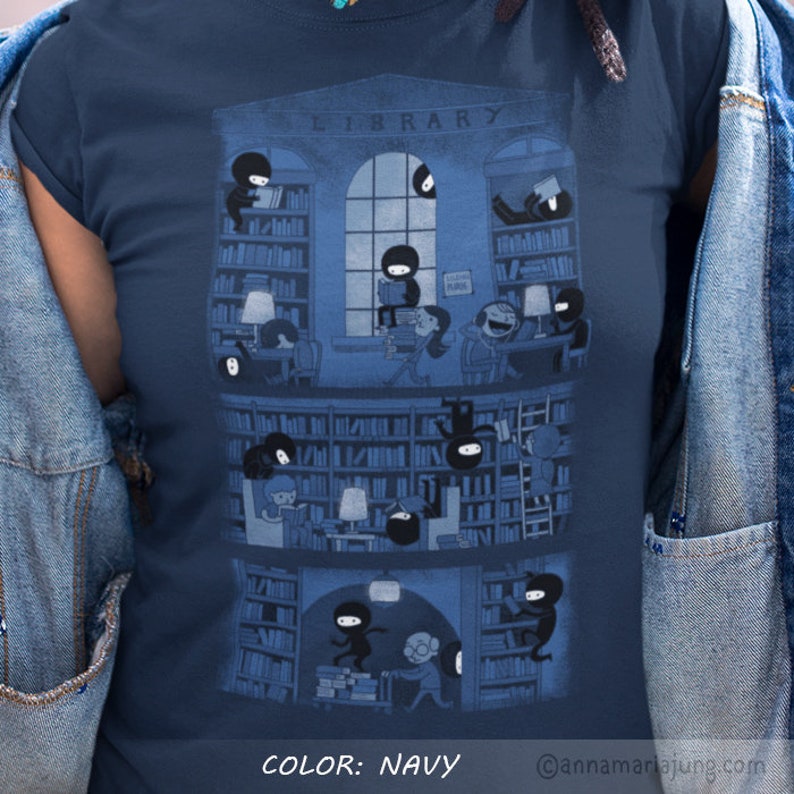 Ninjas in the Library - T-shirt Unisex & Ladies Slim Fit, Cute Shirts ...