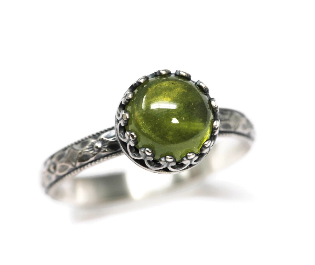 8mm Vesuvianite Ring Symmetrical Flower Crown Vintage Silver - Etsy