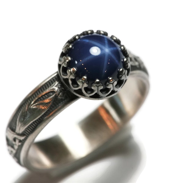 Blue Star Sapphire Ring - Etsy