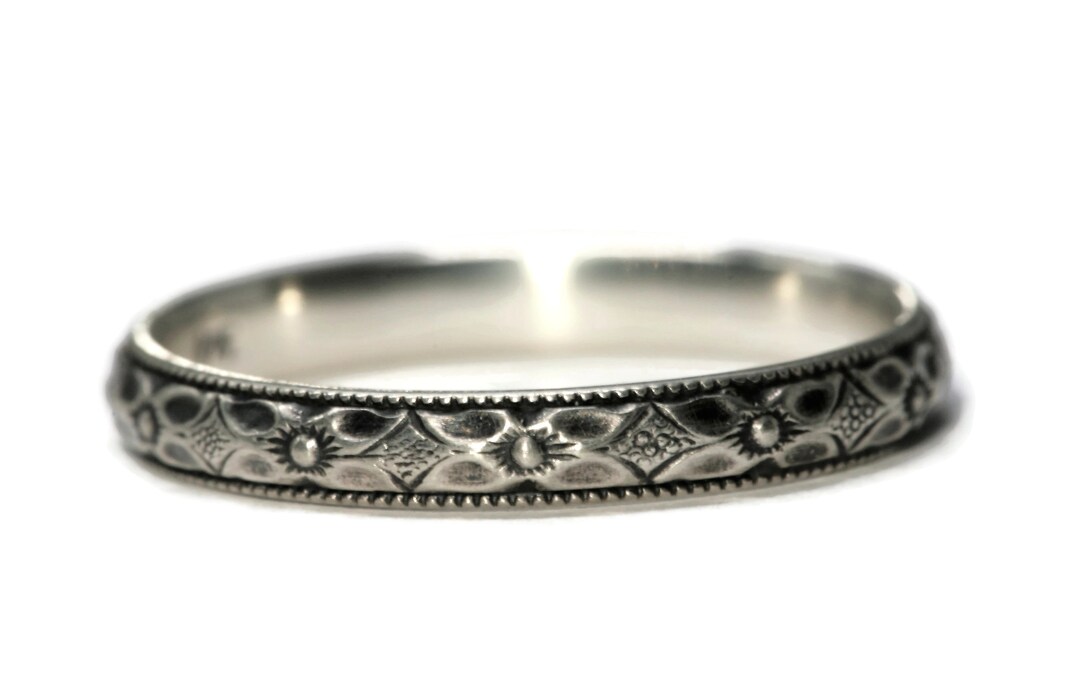925 Sterling Silver Symmetrical Flower Pattern Band - Etsy