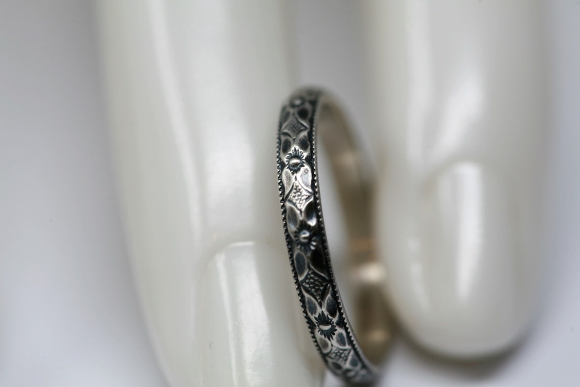 925 Sterling Silver Symmetrical Flower Pattern Band Vintage | Etsy