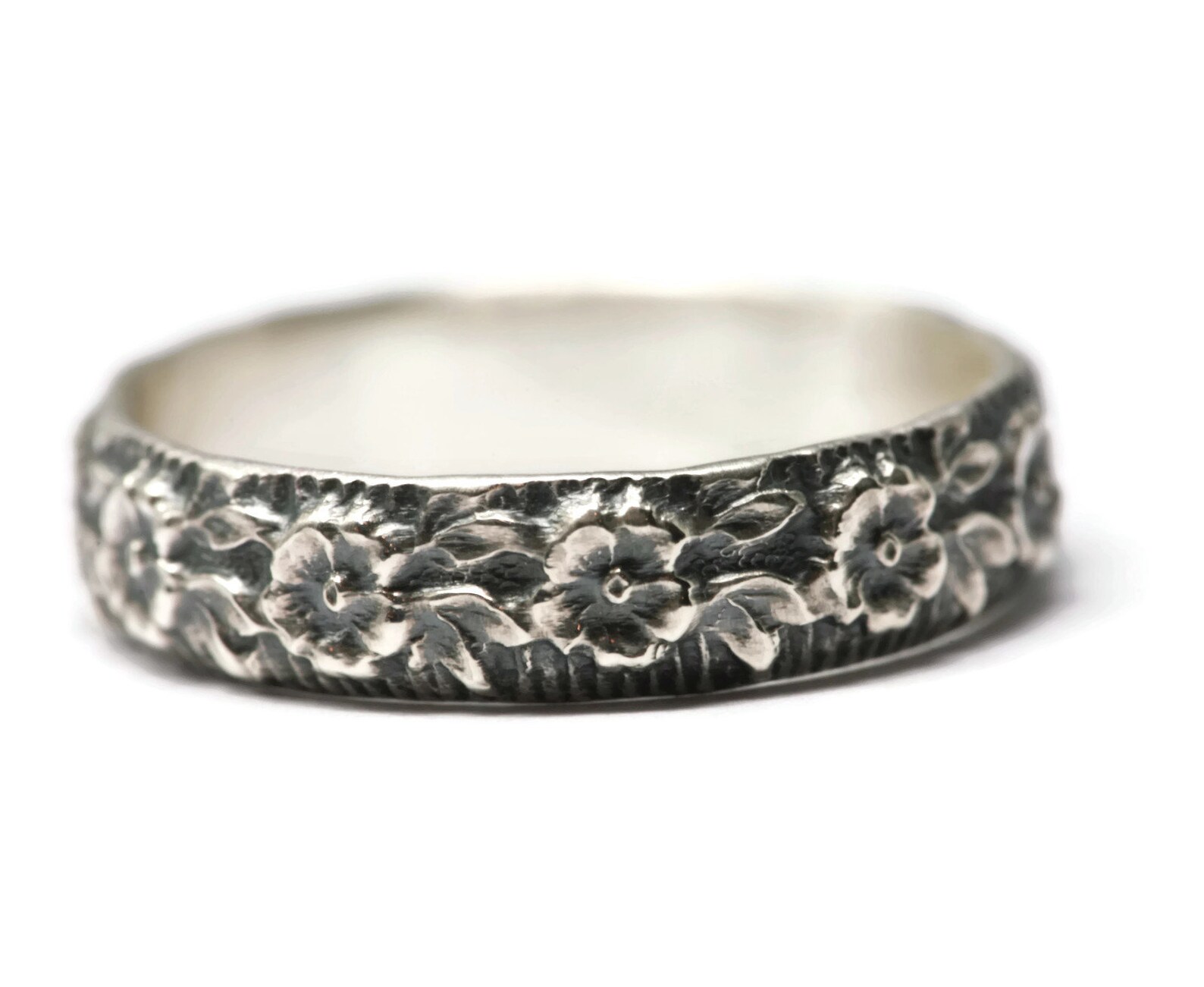 925 Sterling Silver Flower Chain Pattern Band Vintage Antique | Etsy