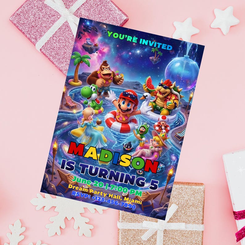 Super Mario Galaxy Birthday Invitation | Editable Space Gamer Party ...
