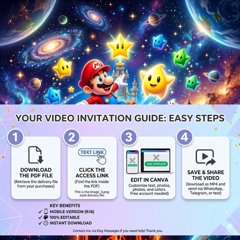 Super Mario Galaxy Animated Video Invitation, Bowser Party, Editable ...