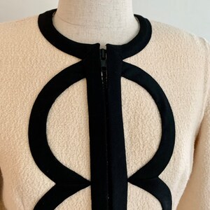 Bill Blass Cream Wool Boucle With Black Trim Edges & Large Logo at ...