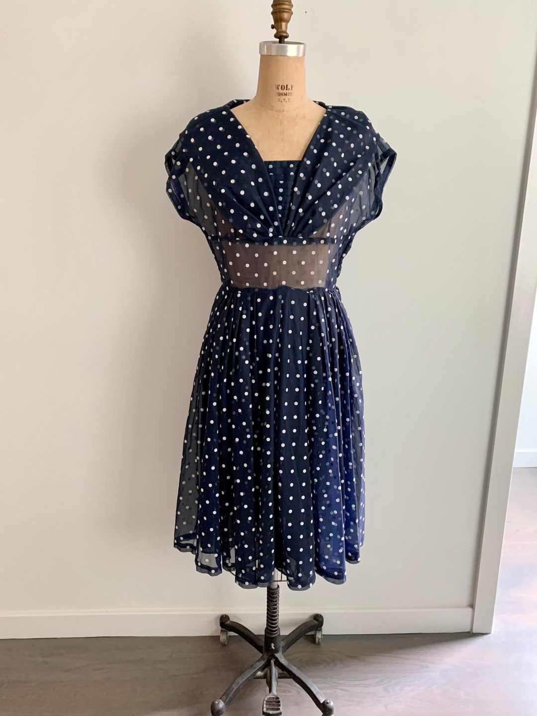 1950s Iconic Organza Polka Dot Swing Dress-size 6/8 - Etsy