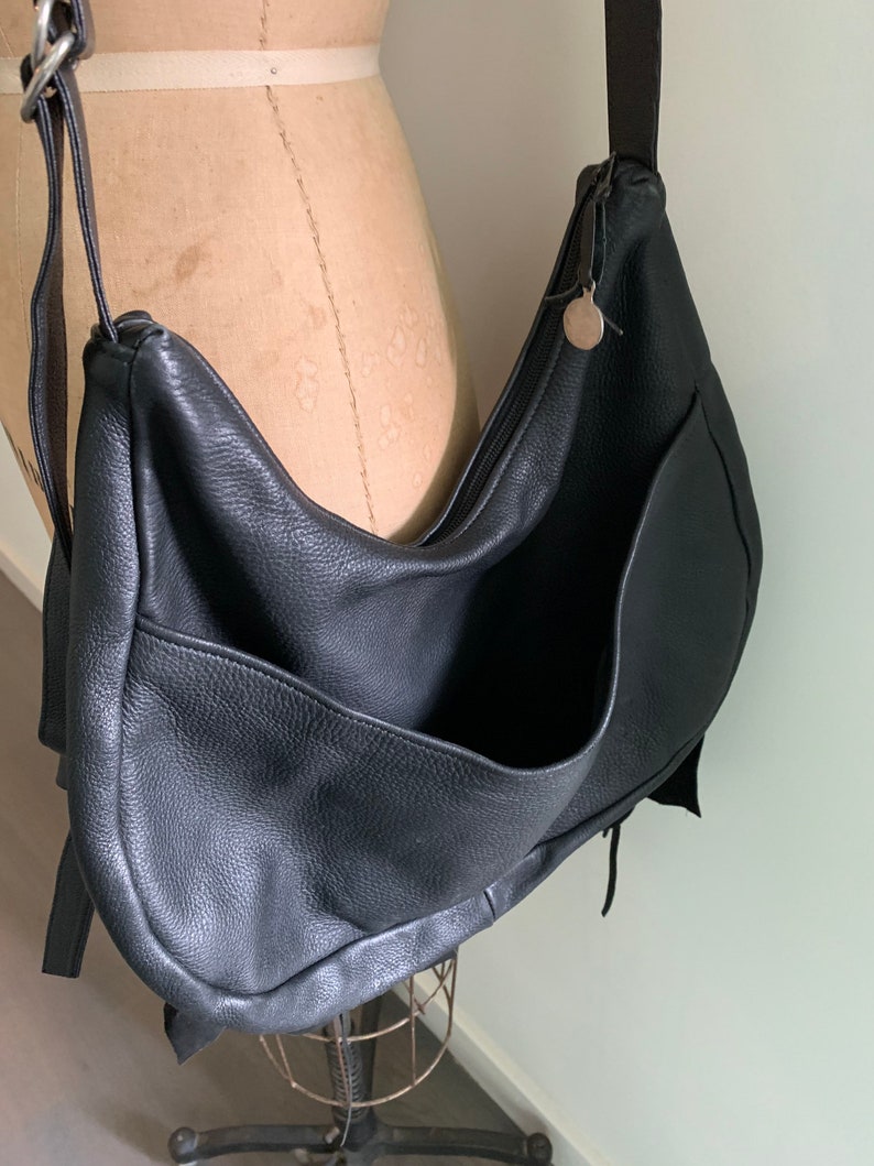 Erda-oversize Deerskin Black Leather Wearable Art Abstract Ruffle ...