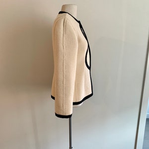 Bill Blass Cream Wool Boucle With Black Trim Edges & Large Logo at ...