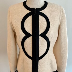 Bill Blass Cream Wool Boucle With Black Trim Edges & Large Logo at ...