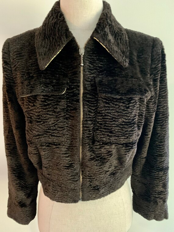 Future Ozbek brown textured faux fur zip jacket-size … - Gem