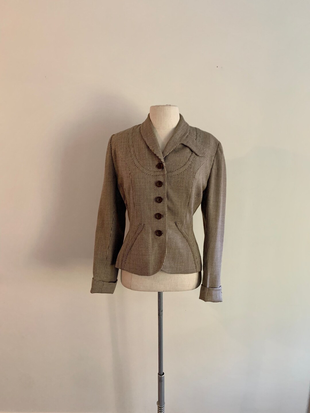 Beautiful Vintage 40s/50s Joselli Brown and White Houndstooth Check ...