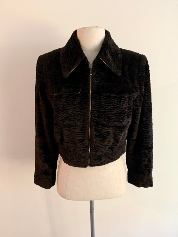 Future Ozbek brown textured faux fur zip jacket-size … - Gem