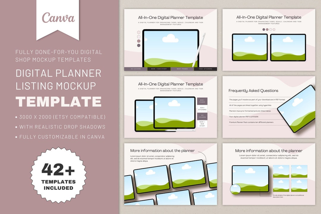 Digital Planner Listing Mockup, Canva Template, Digital Product Mockup ...