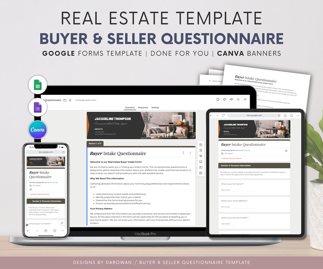Real Estate Buyer Seller Questionnaire: Google Forms Template (instant ...