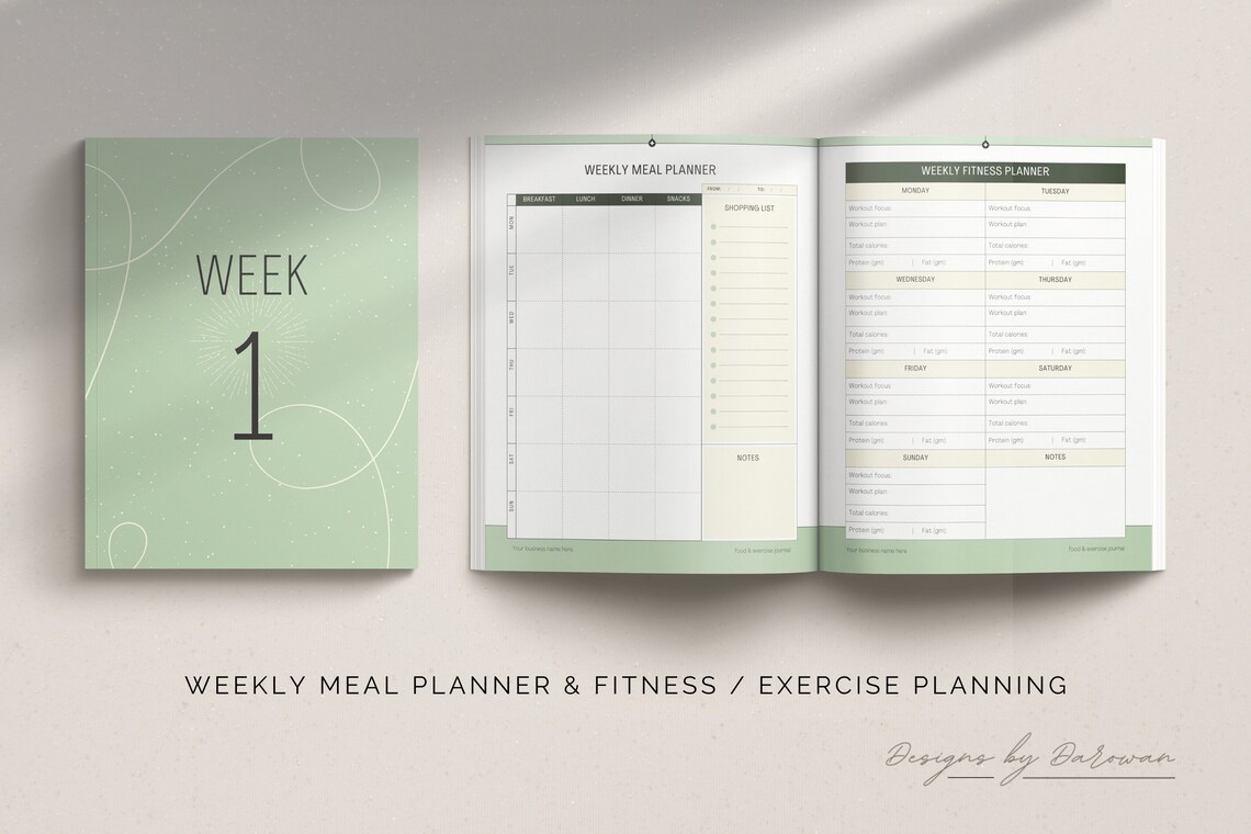 Food and Fitness Planner Canva Templates for Health & - Etsy
