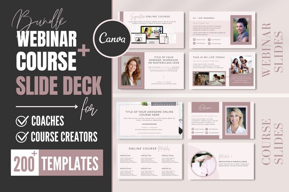 40 Webinar and Course Slide Deck Webinar Slides Canva Presentation Template E-Course Template ...