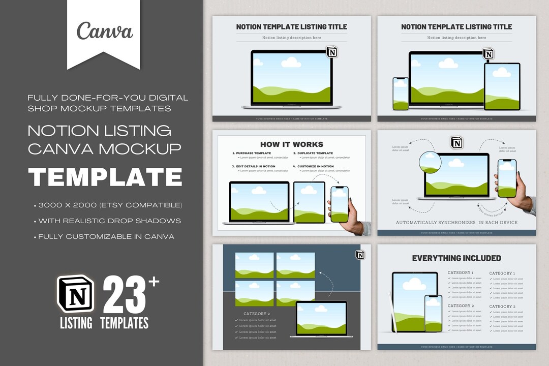 Notion Template Mockup Bundle: Canva Listing Mockups (24+ Templates) - Etsy