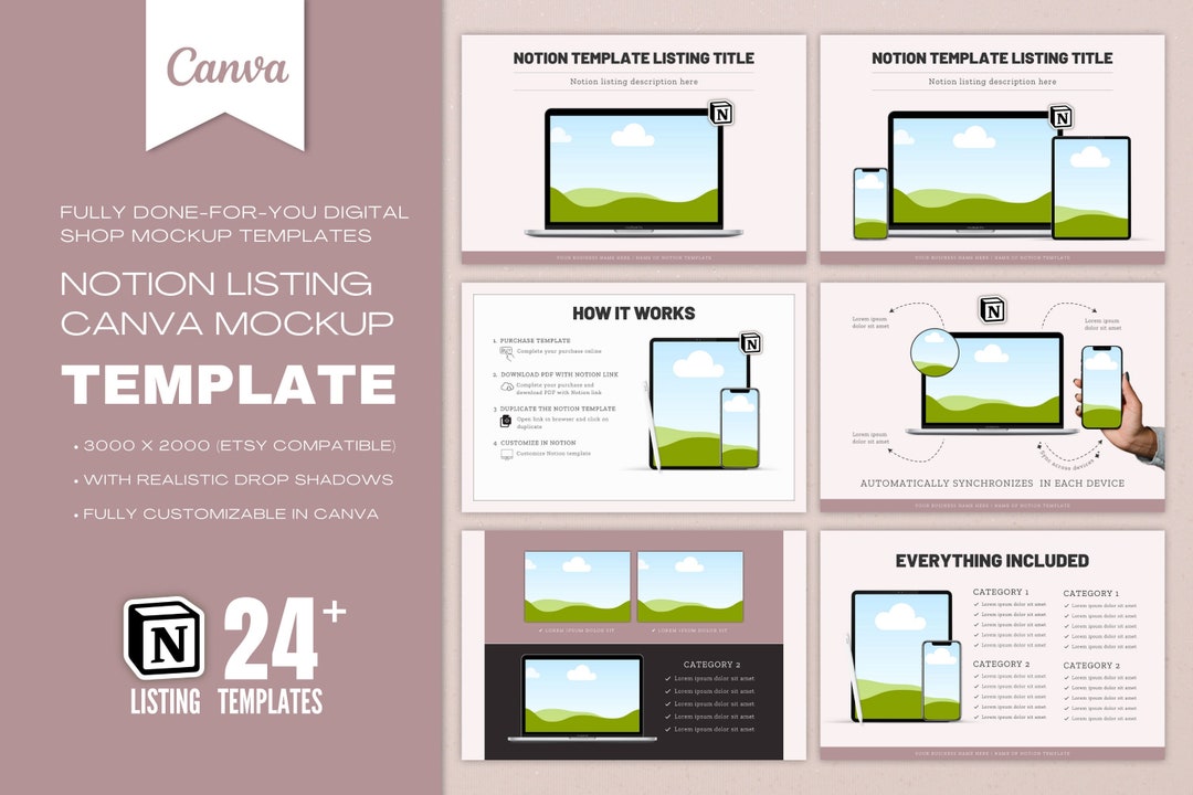 Notion Template Mockup Bundle: Canva Listing (digital Download) - Etsy