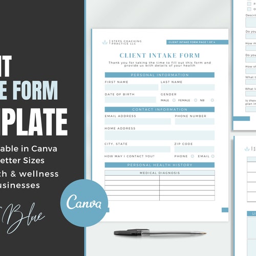 Client Intake Form Canva Template Health Coach Forms - Etsy