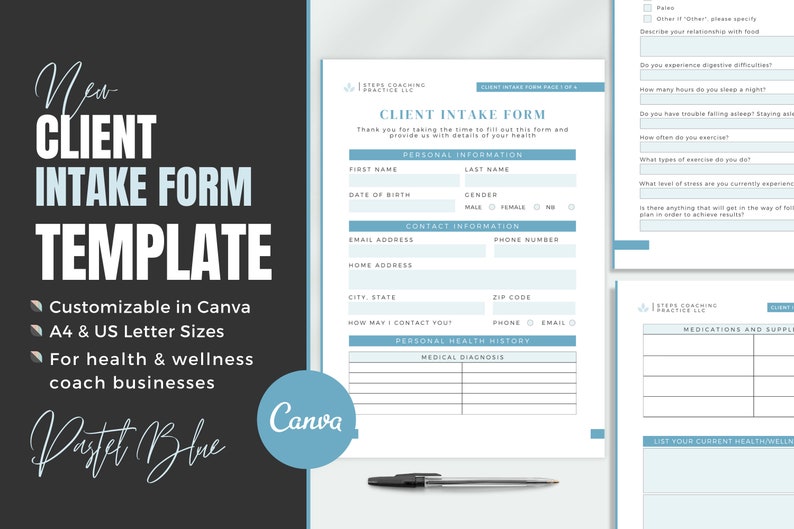 Client Intake Form Canva Template Health Coach Forms - Etsy
