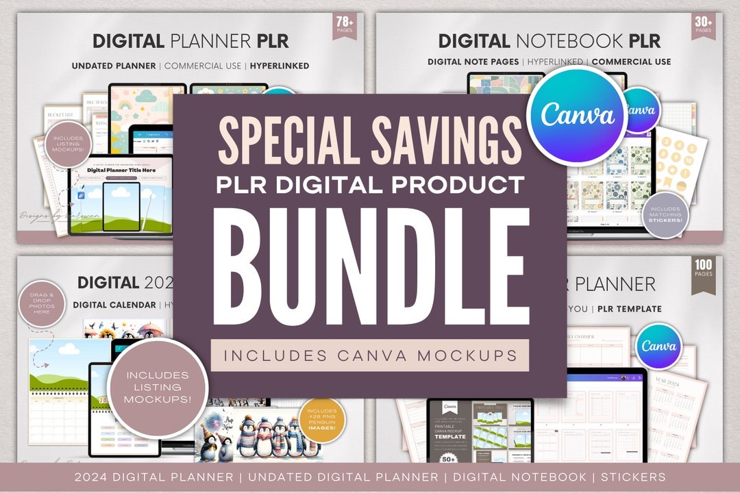 PLR Digital Product BUNDLE Hyperlinked 2024 Digital Planner Template ...
