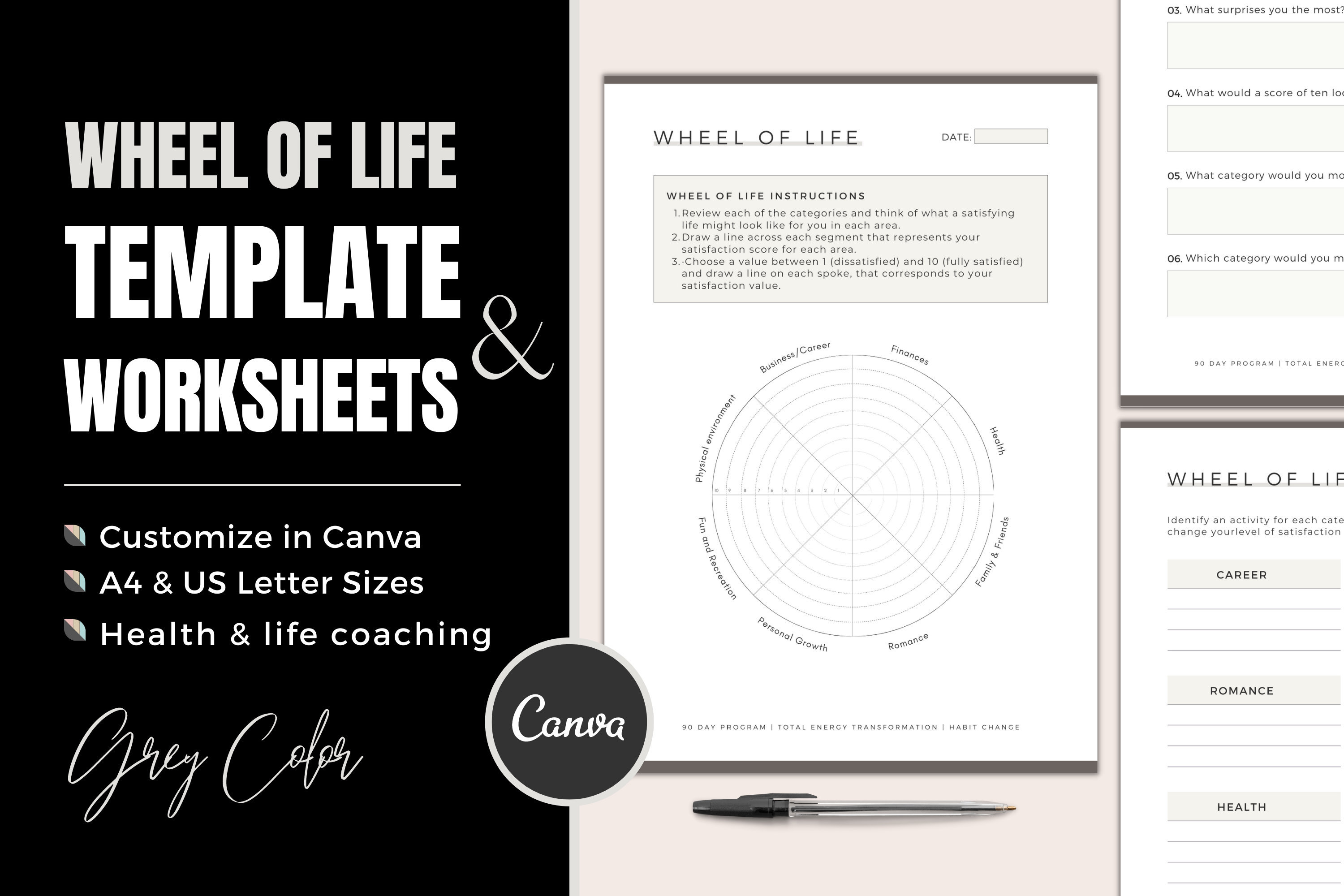 Wheel of Life Canva Template Editable Wheel of Balance Kit Printable ...