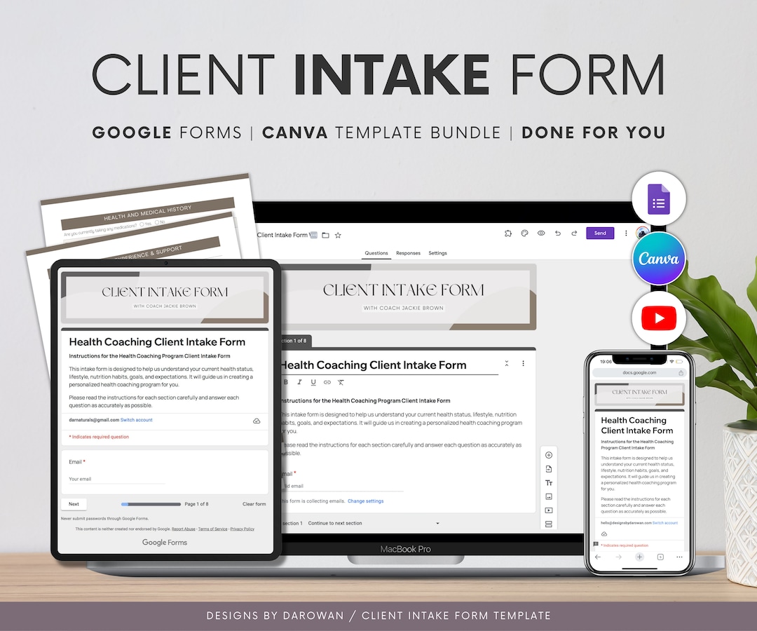Health Coaching Client Intake Form: Google Forms & Canva Template - Etsy