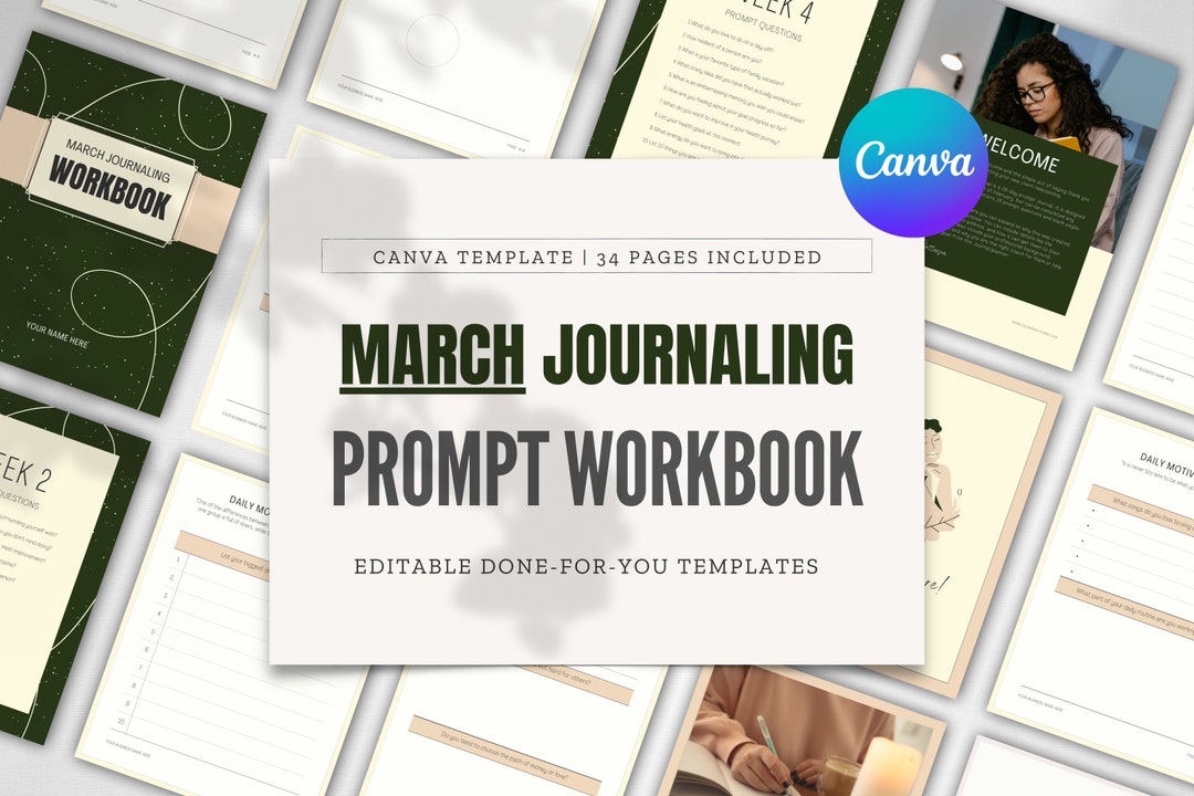 March Journaling Prompt Workbook: Canva Templates for Coaches - Etsy