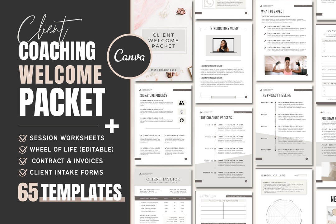 Coaching Client Welcome Packet Kit Client Onboarding Canva Template Intake Forms Health ...
