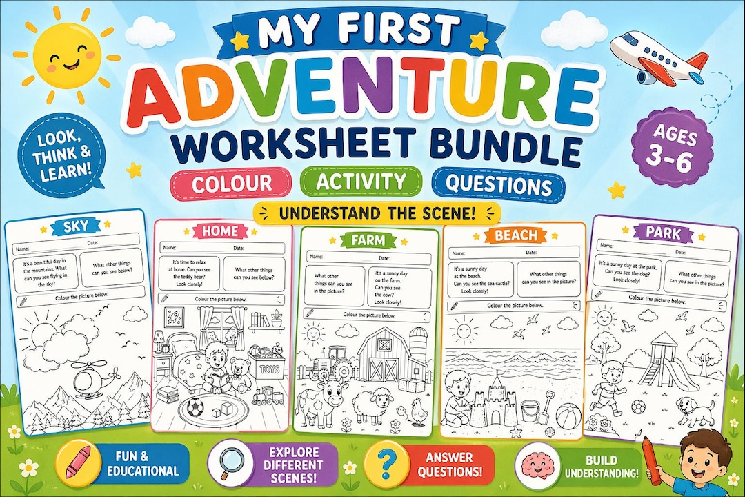 Kids Adventure Worksheets Bundle | Printable Activity Pack (ages 3-6 ...
