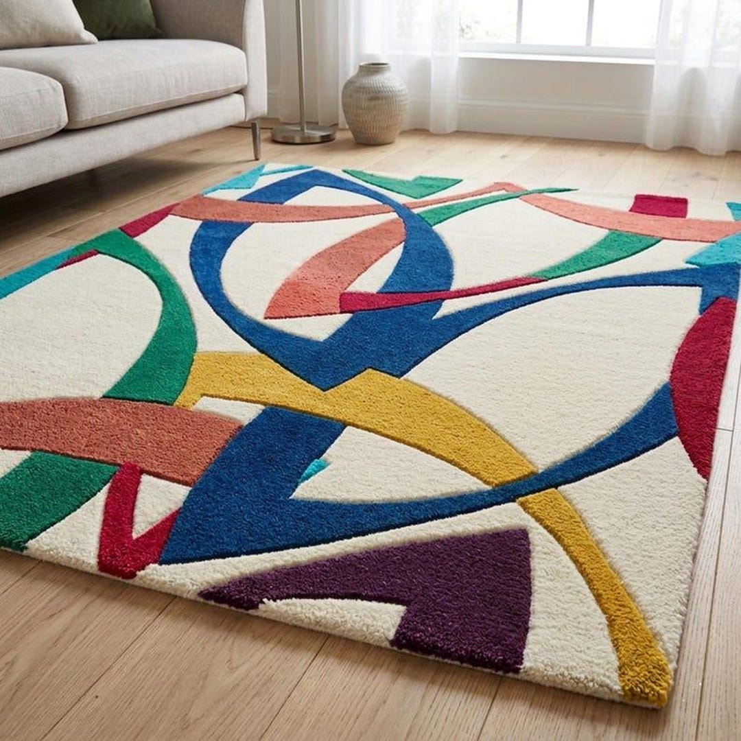 8x10 Colorful Abstract Area Rug, Modern Geometric Tufted Rug, Handmade ...