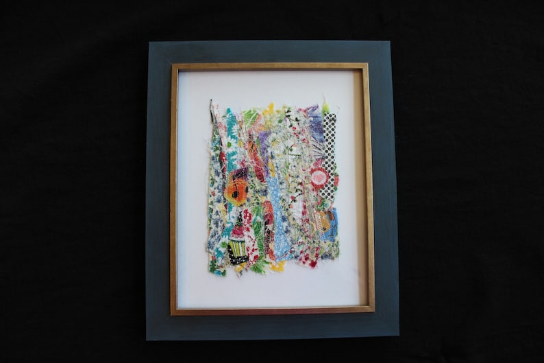 Abstract Fabric Scraps Textile Art Collage Wall or Tabletop | Etsy