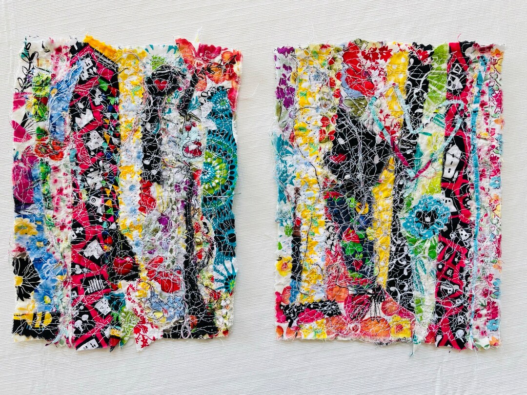 Abstract Cotton Fabric Textile Art Collage Wall or Tabletop Art/2 ...