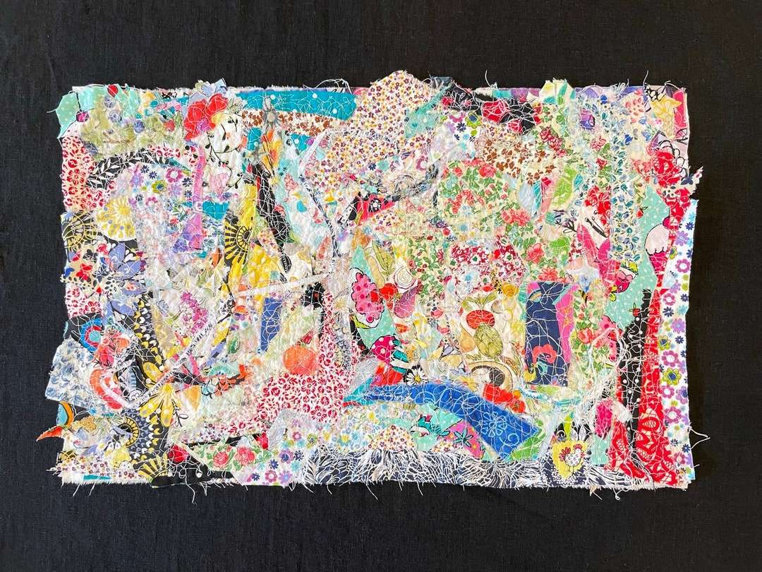 Abstract Fabric Textile Art Collage - Wall or Tabletop Art/ Unique ...