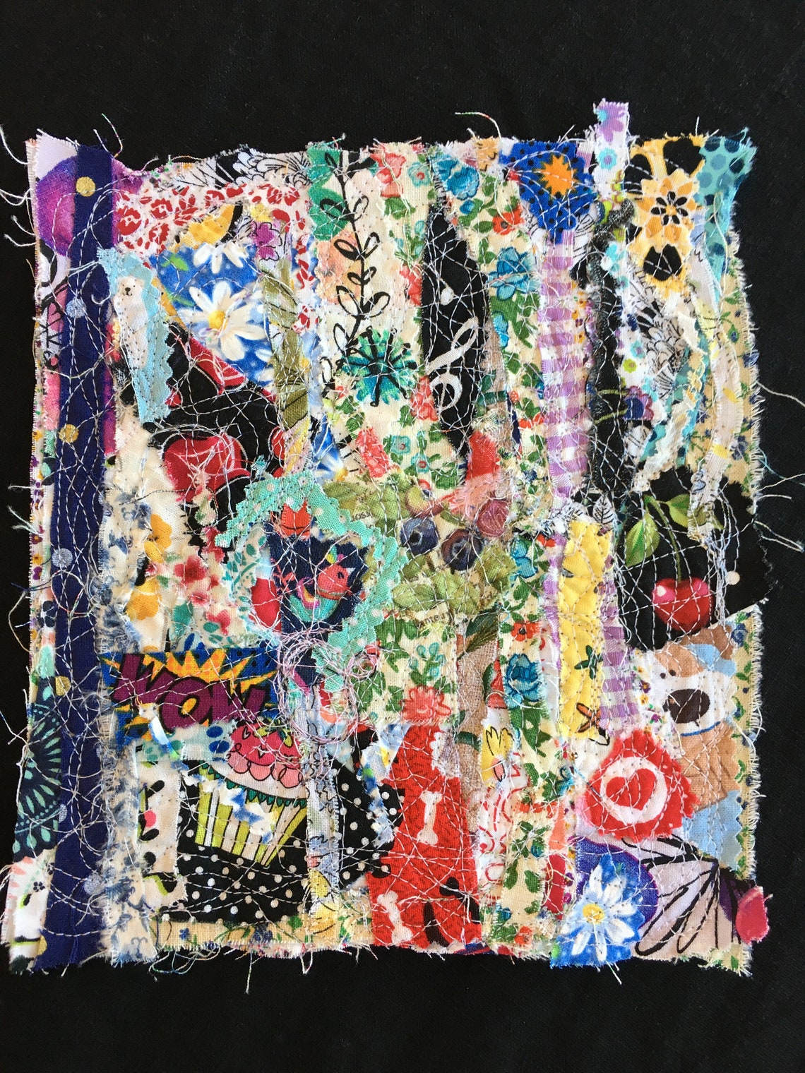 Abstract Fabric Scraps Textile Art Collage Wall or Tabletop | Etsy