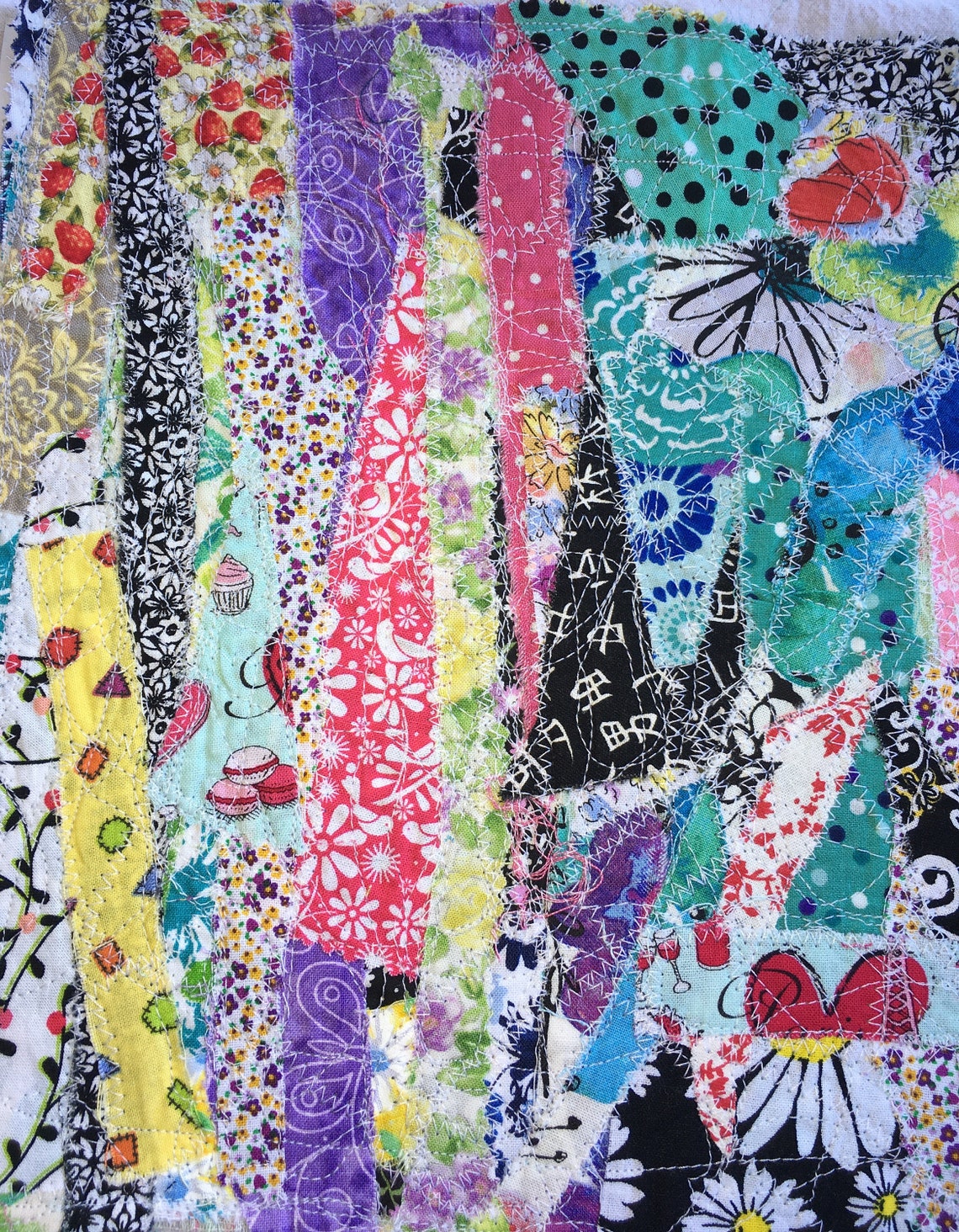 Abstract Fabric Scraps Textile Art Collage Wall or Tabletop - Etsy