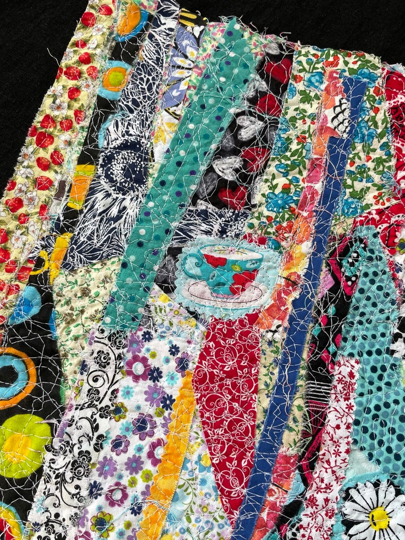 Abstract Fabric Textile Art Collage Wall or Tabletop Art Layered Cotton ...