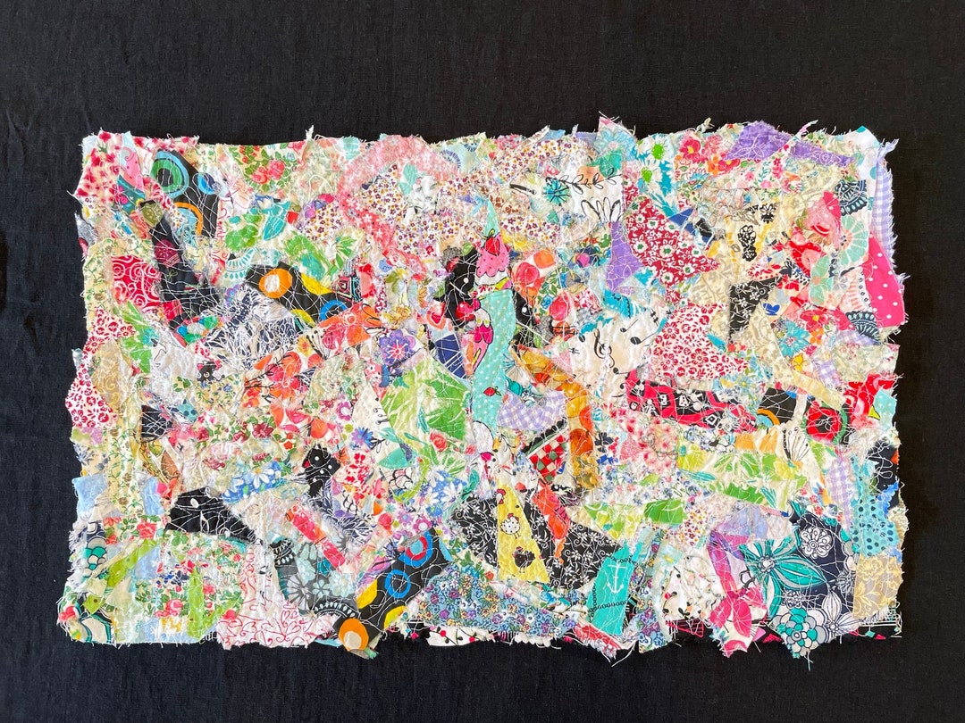 Abstract Textile Art Collage – Upcycled Cotton Fabric, Wall or Table ...