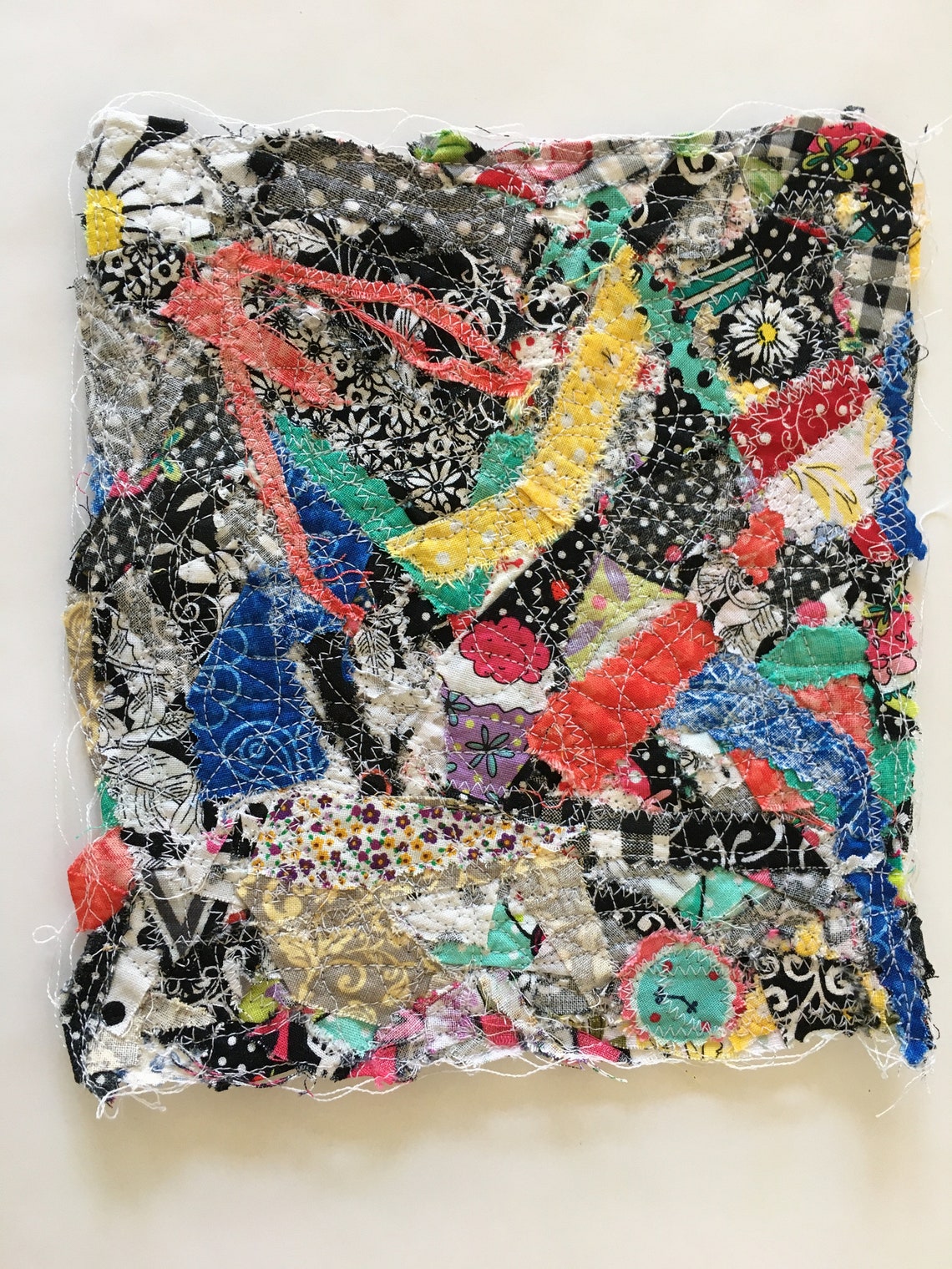 Abstract Textile Art Collage – Reversible Patchwork, Unfinished Edges ...