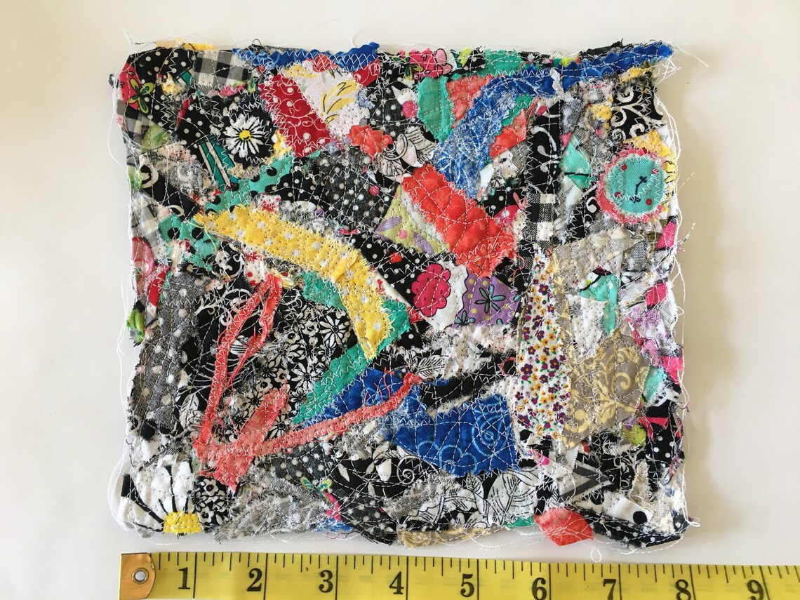 Abstract Textile Art Collage – Reversible Patchwork, Unfinished Edges ...