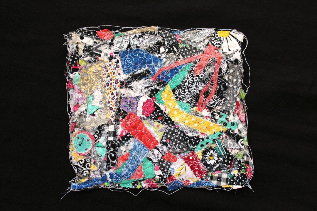 Abstract Fabric Reversible Textile Art Collage Wall or Tabletop Art ...