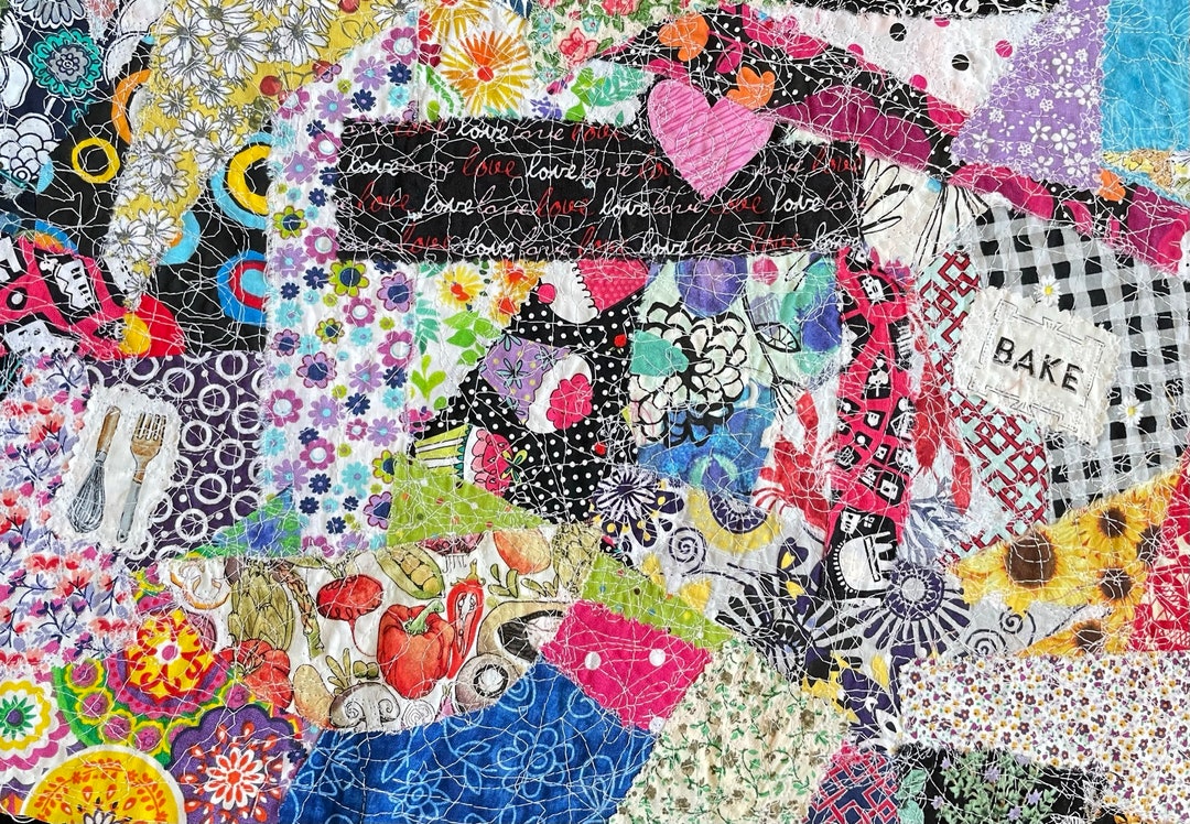 Upcycled Fabric Scrap Art/clothing, Wall or Tabletop Art/layered Cotton ...