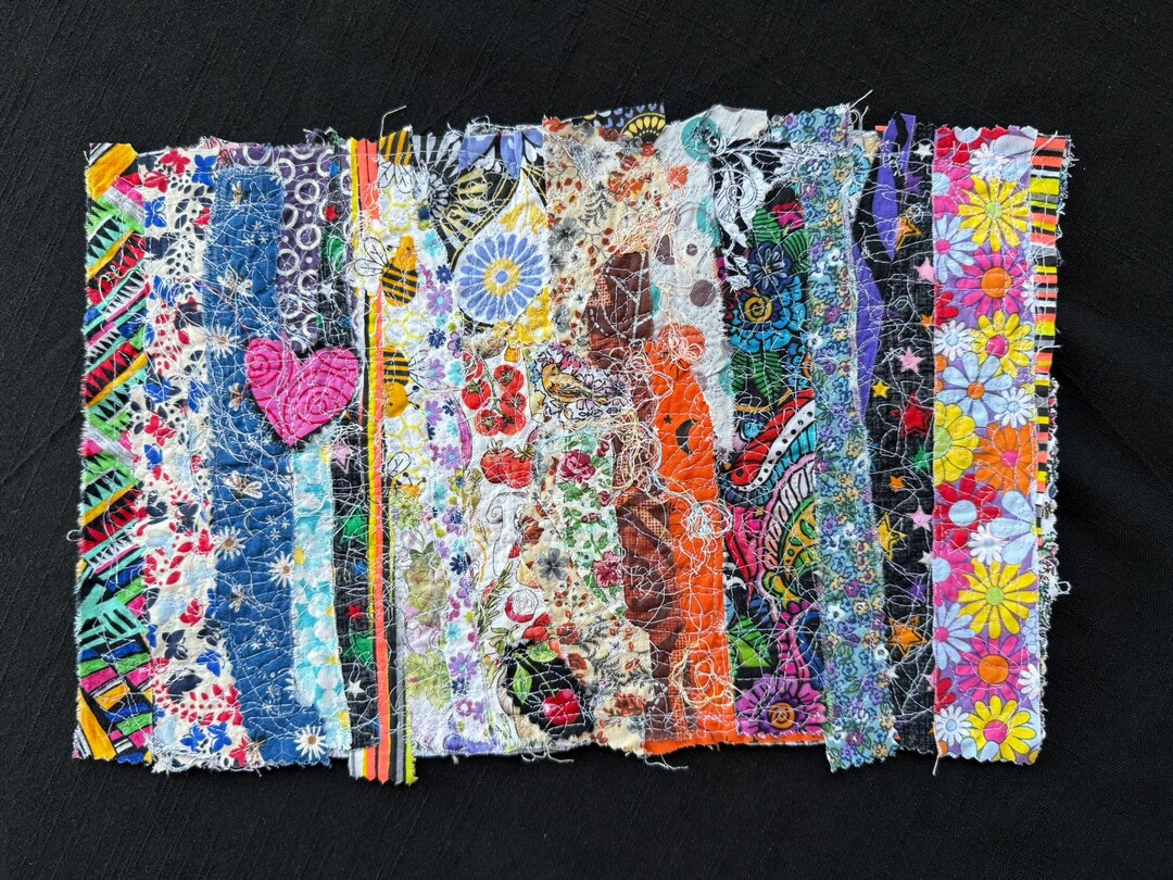 Abstract Fabric Scrap Collage, Textile Wall Art (14x9 Inches) - Etsy