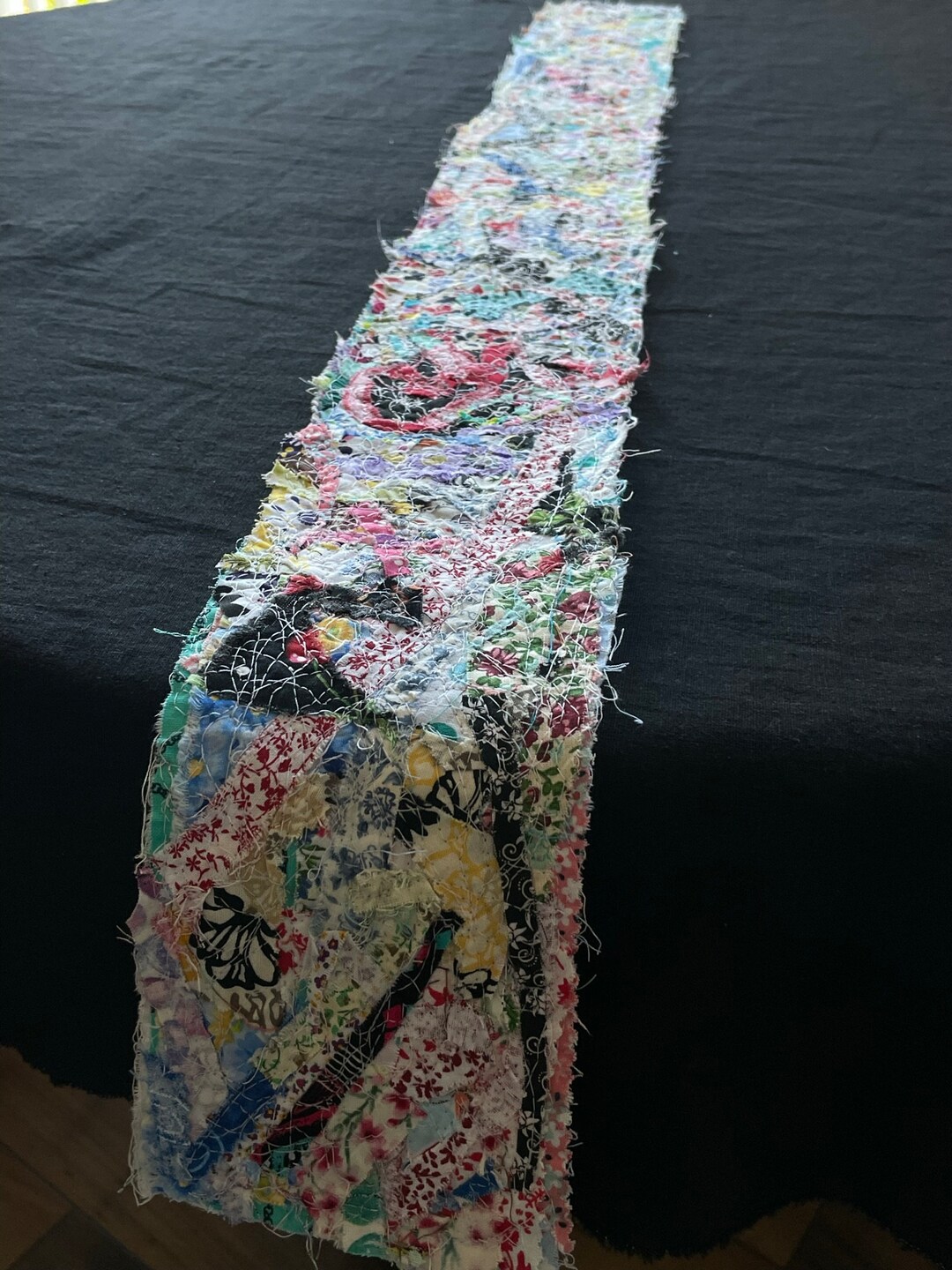 Abstract Fabric Scrap Collage: Upcycled Textile Art Table Runner - 43 ...